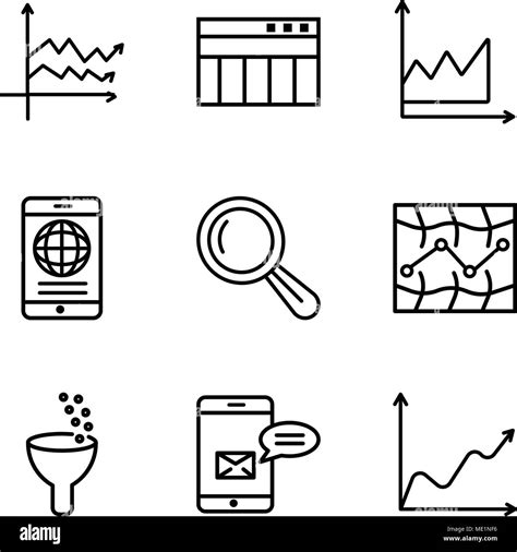 set of 9 simple editable icons such as data wave chart data analytics
