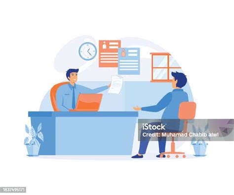 면접 Hr 관리자 사무직 Hr 관리자 및 후보자 플랫 벡터 현대 일러스트 레이 션 개념에 대한 스톡 벡터 아트 및 기타 이미지