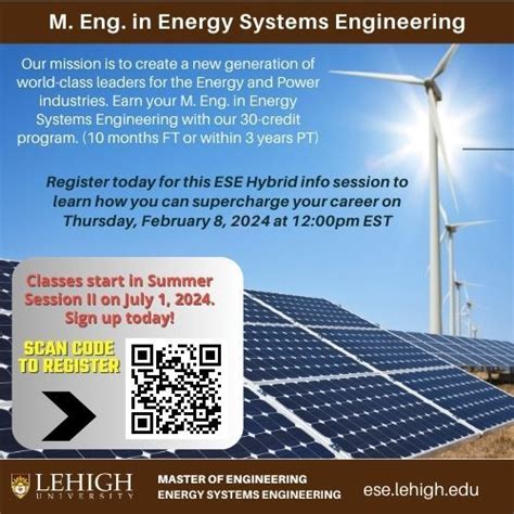 Masters Degree In Energy Systems Engineering Lehigh University Posted On Linkedin