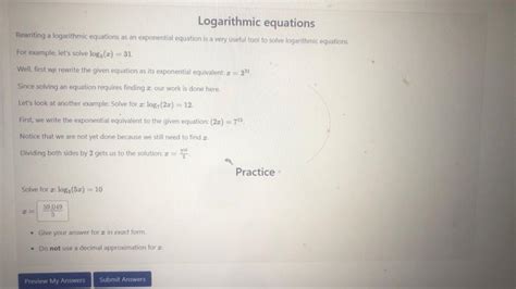 Solved Logarithmic Equations Pewriting A Logarithmic