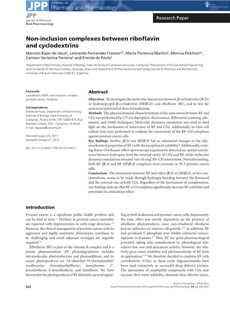 Pdf Non‐inclusion Complexes Between Riboflavin And Cyclodextrins