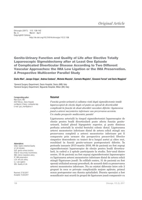 Pdf Genito Urinary Function And Quality Of Life After Elective