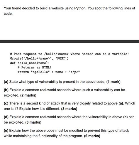 Your Friend Decided To Build A Website Using Python Chegg Com