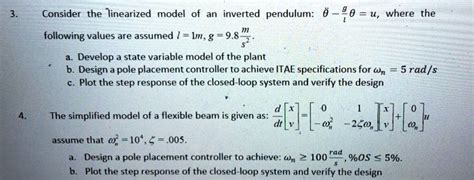 solved consider the linearized model of an inverted pendulum u where