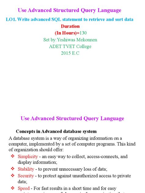 Use Advanced Structured Query Language Pdf