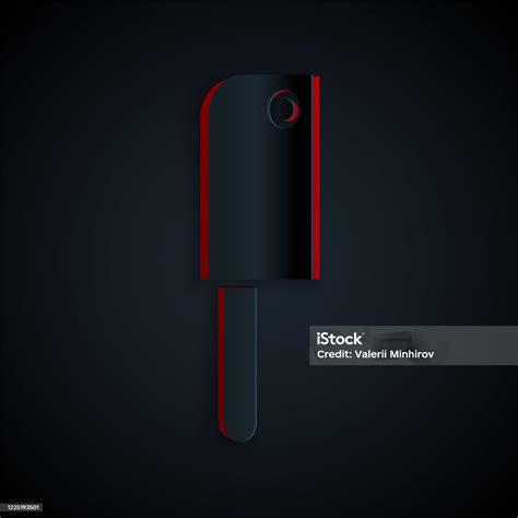 종이 컷 고기 헬기 아이콘 검은 색 배경에 격리 고기 부엌 칼입니다 정육점 칼 종이 아트 스타일입니다 벡터 일러스트레이션 3차원