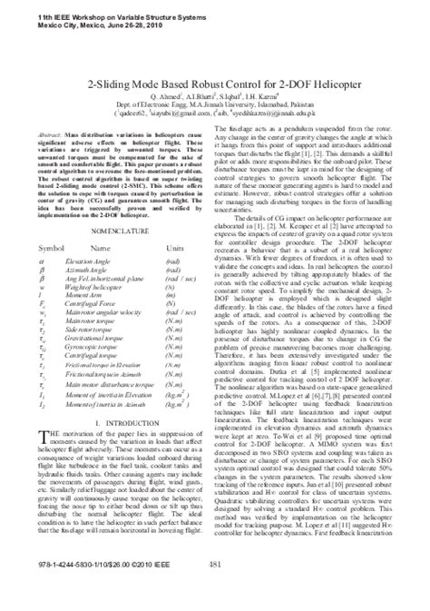 Pdf 2 Sliding Mode Based Robust Control For 2 Dof Helicopter