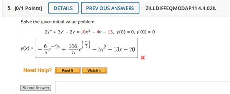 Solved Zilldiffeqmodap11 4 4 028 Solve The Given