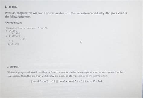 solved 1 20 pts write a c program that will read a