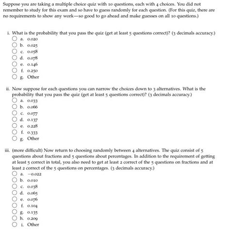 solved suppose you are taking a multiple choice quiz with 10