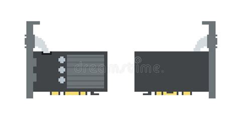 Pixel Art Style Grey Basic Vga Graphics Card Icon Set Back And Front