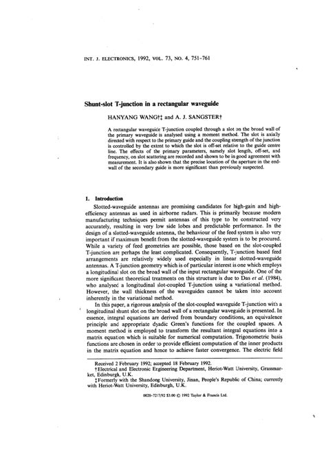 Pdf Shunt Slot T Junction In A Rectangular Waveguide