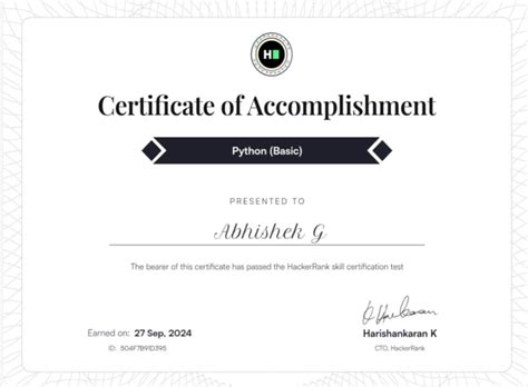 abhishek g on linkedin pythonprogramming hackerrankcertified