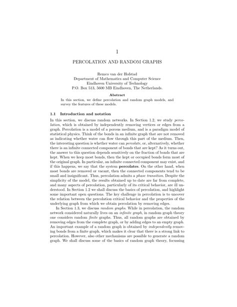 Pdf Percolation And Random Graphs