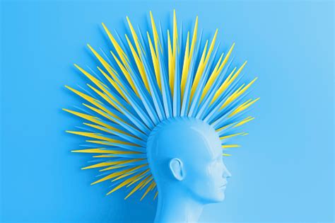 양식에 일치시키는 모호크 헤어 스타일과 프로필에 젊은 여성의 입체 머리와 창조적 인 파란색 배경 3d 일러스트레이션 개념에 대한 스톡 사진 및 기타 이미지 Istock