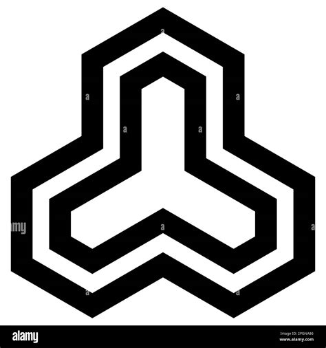 monochrome vector graphic of three intersecting hexagons and a smaller