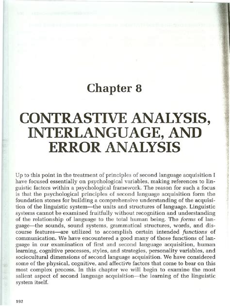 Ch8 Contrastive Analysis Interlanguage And Error Analysis Brown 2000 Pdf Second