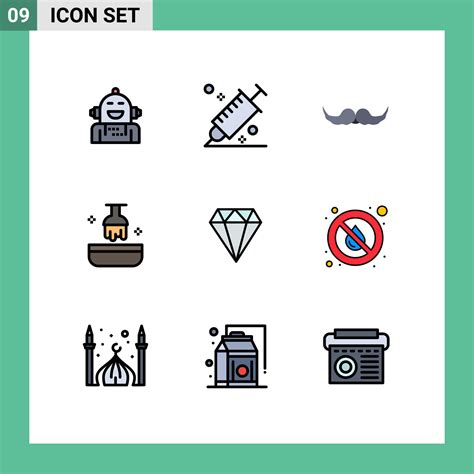 Pictogram Set Of 9 Simple Filledline Flat Colors Of Hair Beauty Picker Men Movember Editable