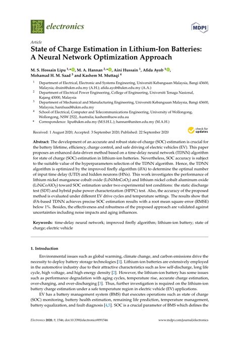 Pdf State Of Charge Estimation In Lithium Ion Batteries A Neural Network Optimization Approach