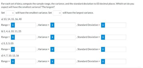 Solved For Each Set Of Data Compute The Sample Range The Chegg