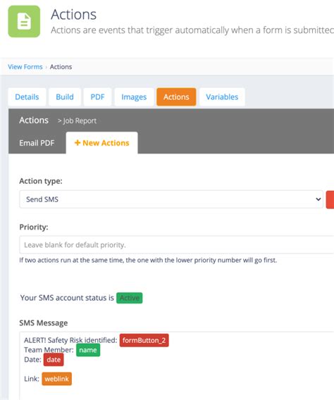 automatically send an sms when a form is submitted formitize