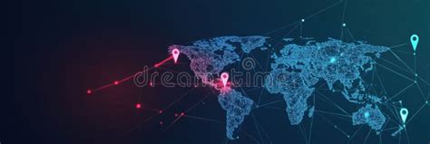 Stylized World Map With Location Pins And Abstract Lines Connecting Major Cities In A Flat