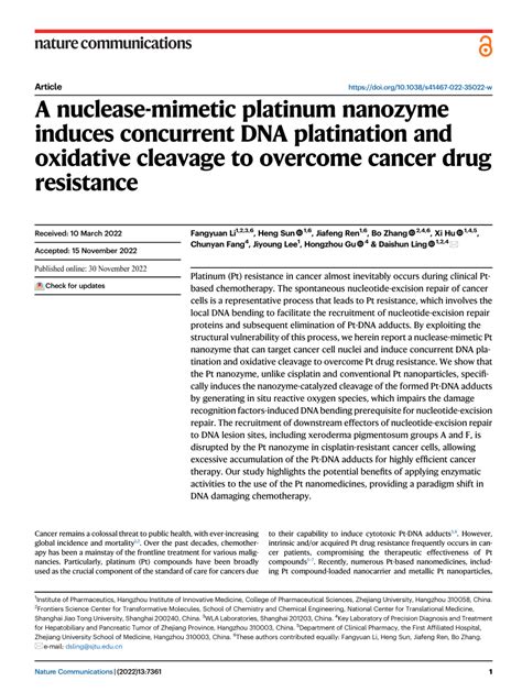 Pdf A Nuclease Mimetic Platinum Nanozyme Induces Concurrent Dna