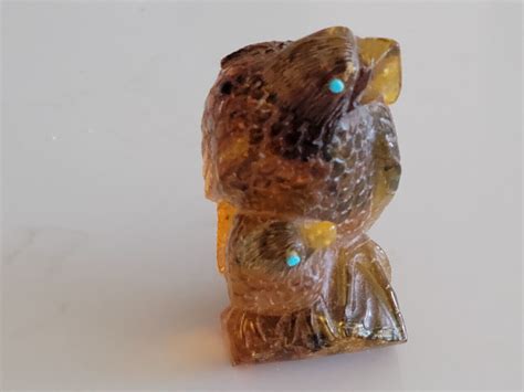 Derrick Kaamasee Zuni Amber Fetish Eagle And Eaglet Carving Native