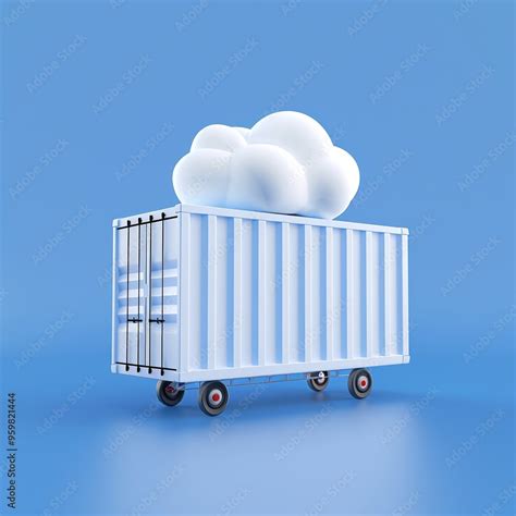 Cloud Storage Concept Represented By A Shipping Container On Wheels And A Cloud Symbol Isolated
