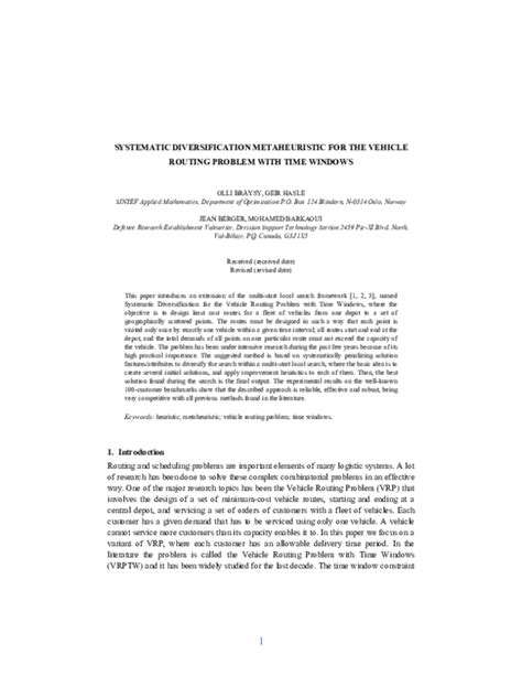 Pdf Systematic Diversification Metaheuristic For The Vehicle Routing