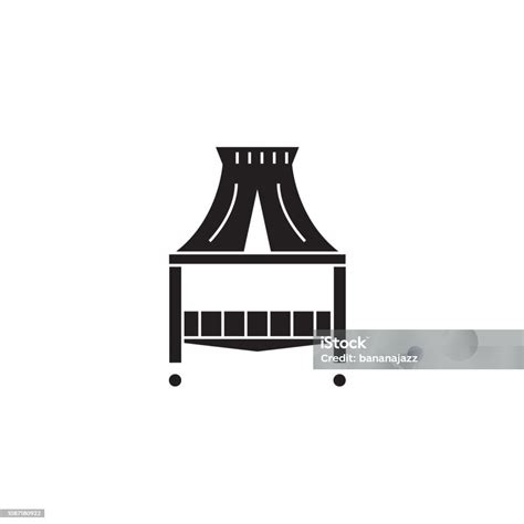 캐노피 침대 검은 벡터 개념 아이콘입니다 캐노피 침대 평면 그림 기호 0명에 대한 스톡 벡터 아트 및 기타 이미지 0명 가구 가정의 방 Istock