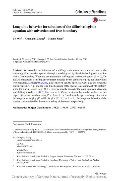 Long Time Behavior For Solutions Of The Diffusive Logistic Equation With Advection And Free