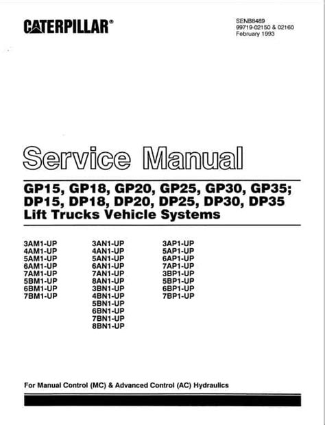 Cat Gp15 Gp18 Gp20 Gp25 Gp30 Gp35 Forklift Lift Truck Service Manual
