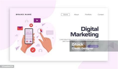 방문 페이지 템플릿 웹 사이트 배너 광고 및 마케팅 자료 온라인 광고 비즈니스 프리젠 테이션 등을위한 디지털 마케팅 개념 벡터 일러스트레이션 0명에 대한 스톡 벡터 아트 및