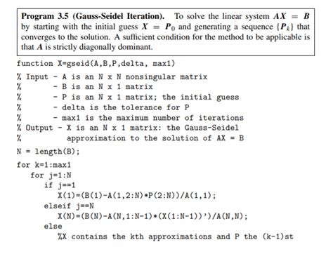 Solved Program Gauss Seidel Iteration To Solve The Chegg Com