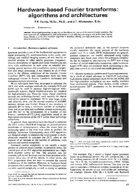pdf hardware based fourier transforms algorithms and architectures