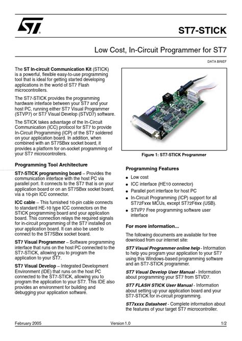 St7 Stick Datasheet Pdf In Circuit Programmer Stmicroelectronics