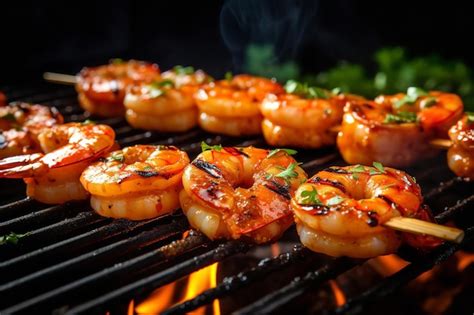 Premium Ai Image Sizzling Bbq Shrimp Skewers With Garlic Butter