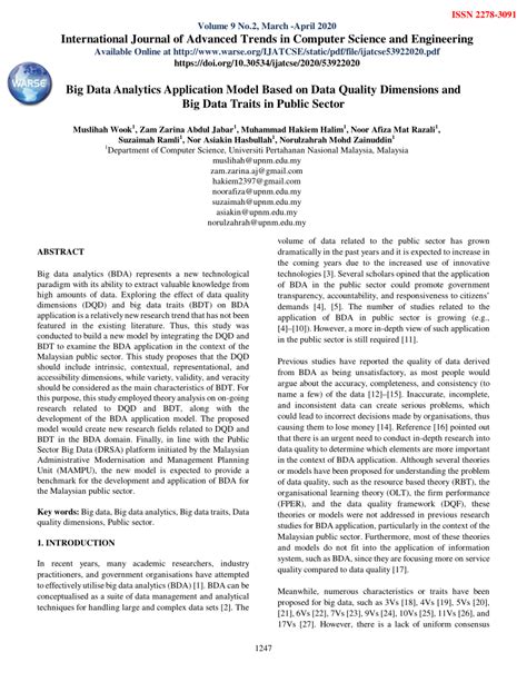 Pdf Big Data Analytics Application Model Based On Data Quality Dimensions And Big Data Traits