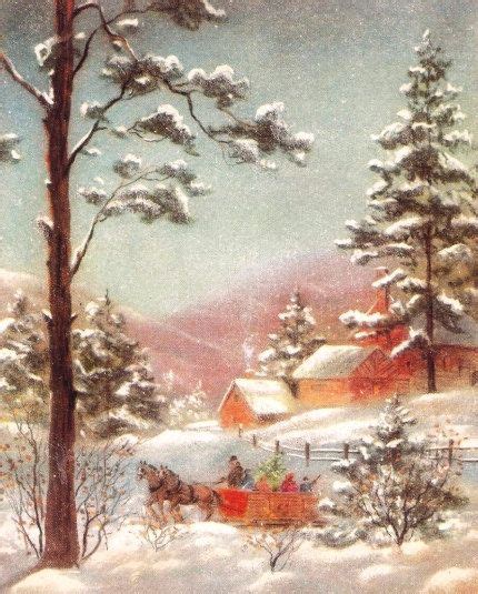 Vintage Christmas Card Rustic Winter Scene Trees Snow 5 00 Via Etsy