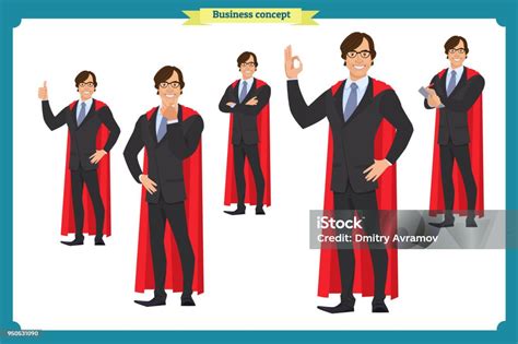 슈퍼 사업 캐릭터 포즈 몸짓 행동 신체 요소 집합입니다 백색에 절연 되어 있습니다 남자 양복 외 투 만화 스타일의 일러스트 레이 션 비즈니스 사람입니다 교육에 대한 스톡