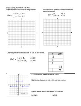 Piecewise Functions Quiz By Seema Sharma Teachers Pay Teachers
