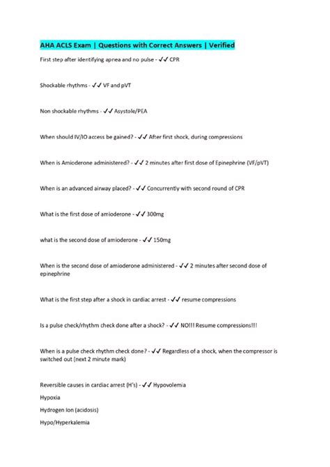 Aha Acls Exam Questions With Correct Answers Verified Aha Acls Stuvia Us
