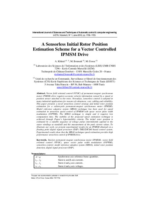 Pdf A Sensorless Initial Rotor Position Estimation Scheme For A