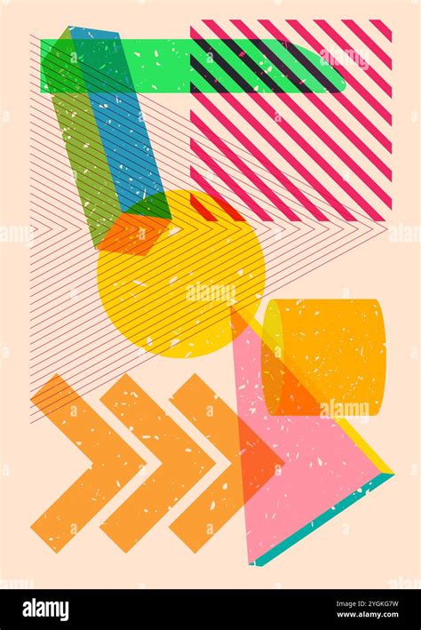 Colorful Geometric Shapes Object In Trendy Riso Graph Design Geometry