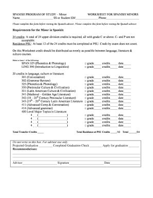 Fillable Online Web Pdx Requirements For The Minor In Spanish Webpdxedu Web Pdx Fax Email