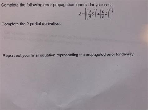 complete the following error propagation formula for