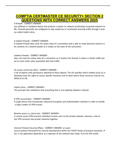 Comptia Certmaster Ce Security Section 2 Questions With Correct Answers 2025 Comptia