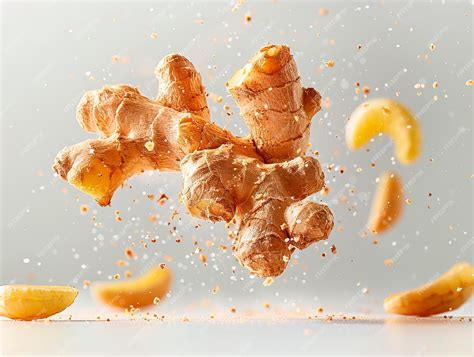 Photography Of Ginger Falling From The Sky Hyperpop Colour Scheme Glossy White Background Flying