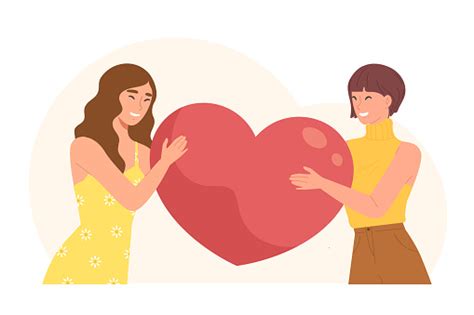 사랑스러운 레즈비언 부부는 함께 마음을 들고 Lgbtq 사랑 개념 해피 발렌타인 데이 동성 결혼 동성애 관계 Lgbtqia 문화에 대한 스톡 벡터 아트 및 기타 이미지